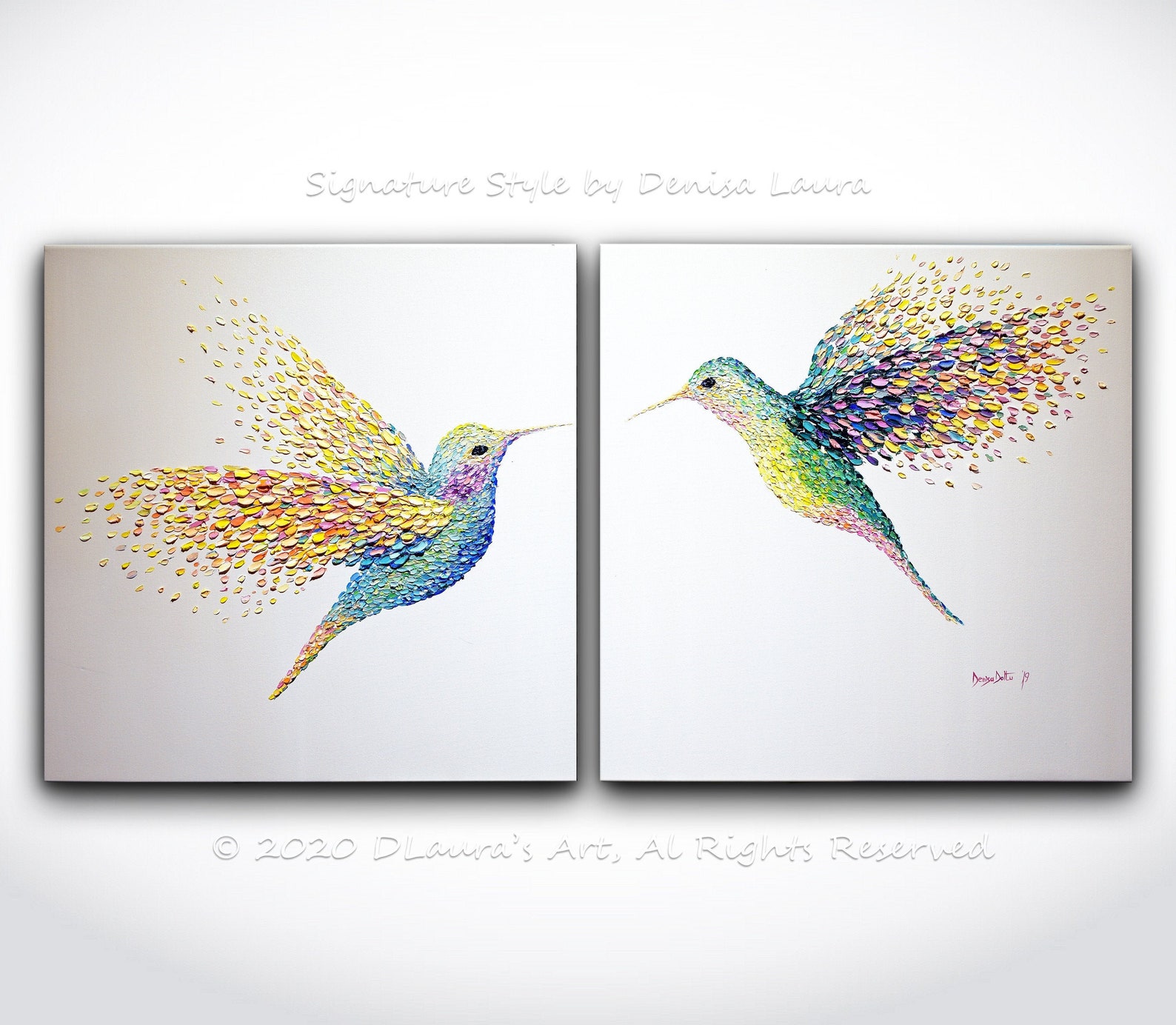 Contemporary Abstract Hummingbirds Diptych Painting ORIGINAL | Etsy