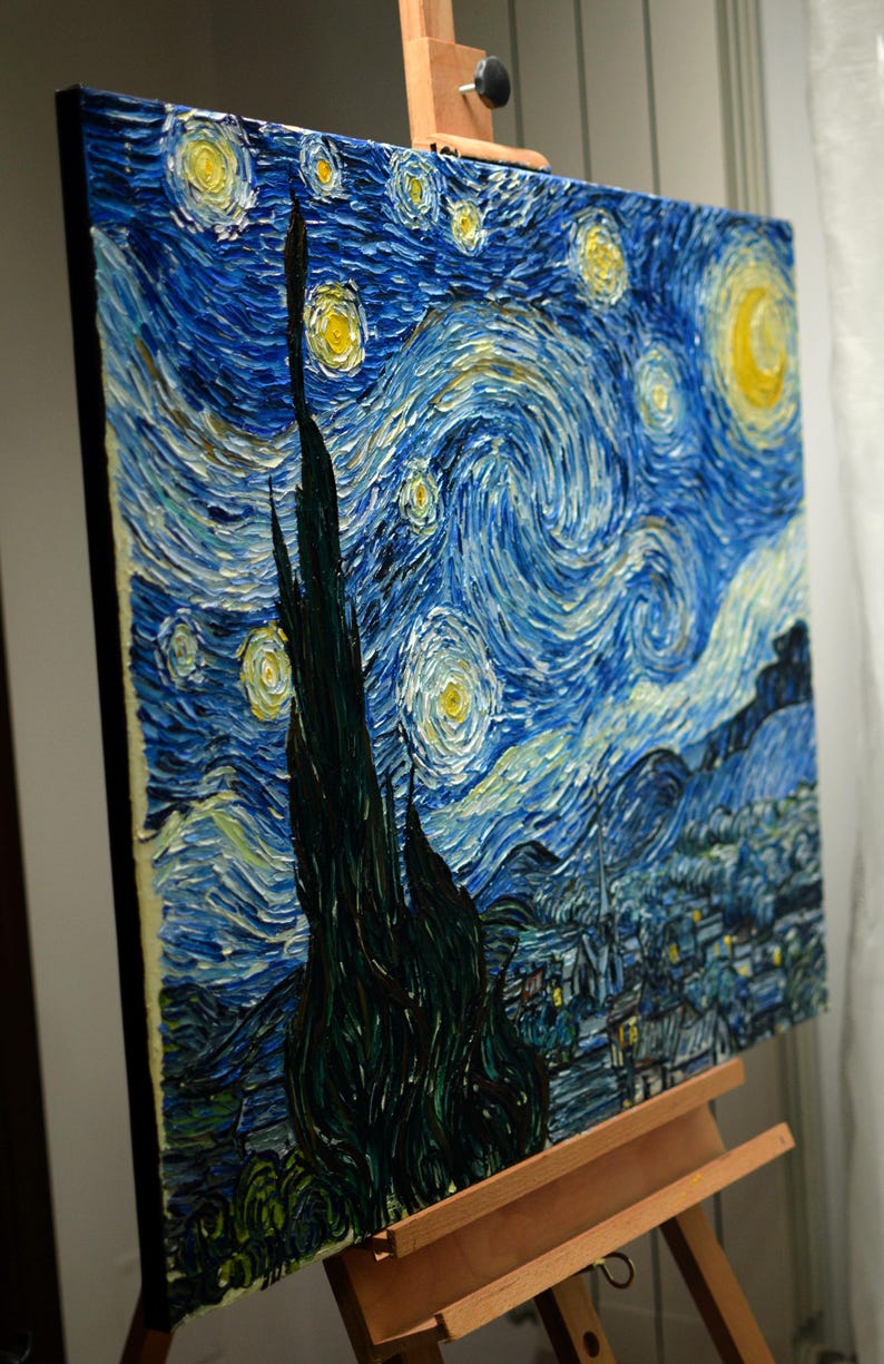 Van Gogh Starry Night Reproduction: Impasto Oil Painting on Canvas - Etsy