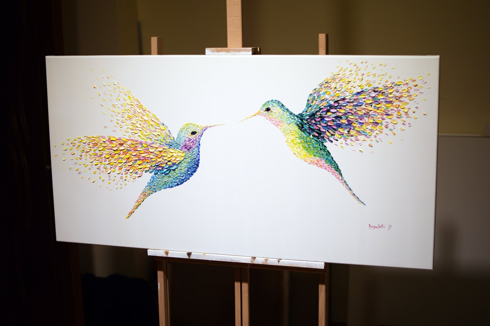 Contemporary Abstract Hummingbirds Diptych Painting ORIGINAL | Etsy