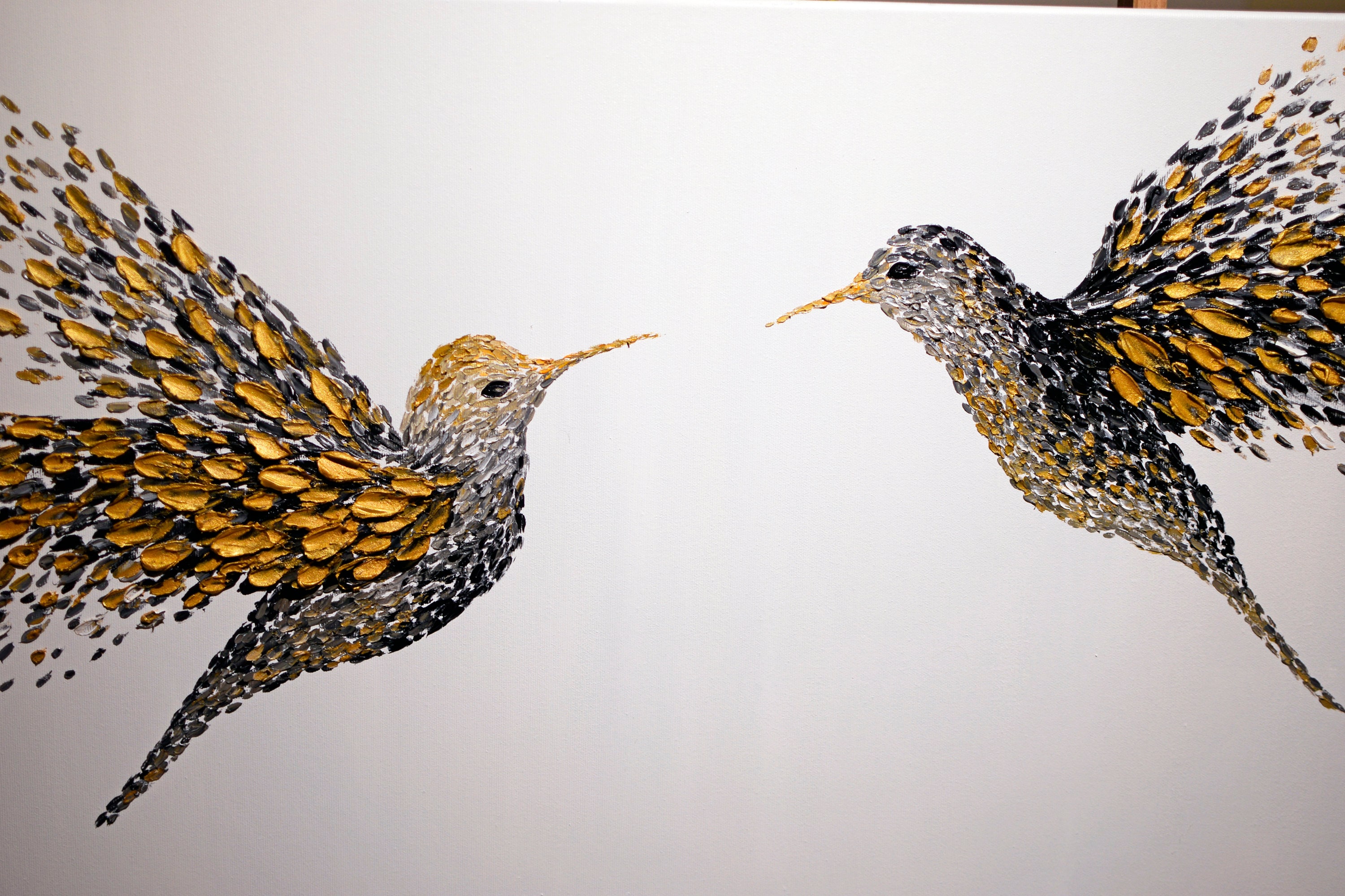 Contemporary Abstract Gold Hummingbirds Painting ORIGINAL Gold Birds 3d ...