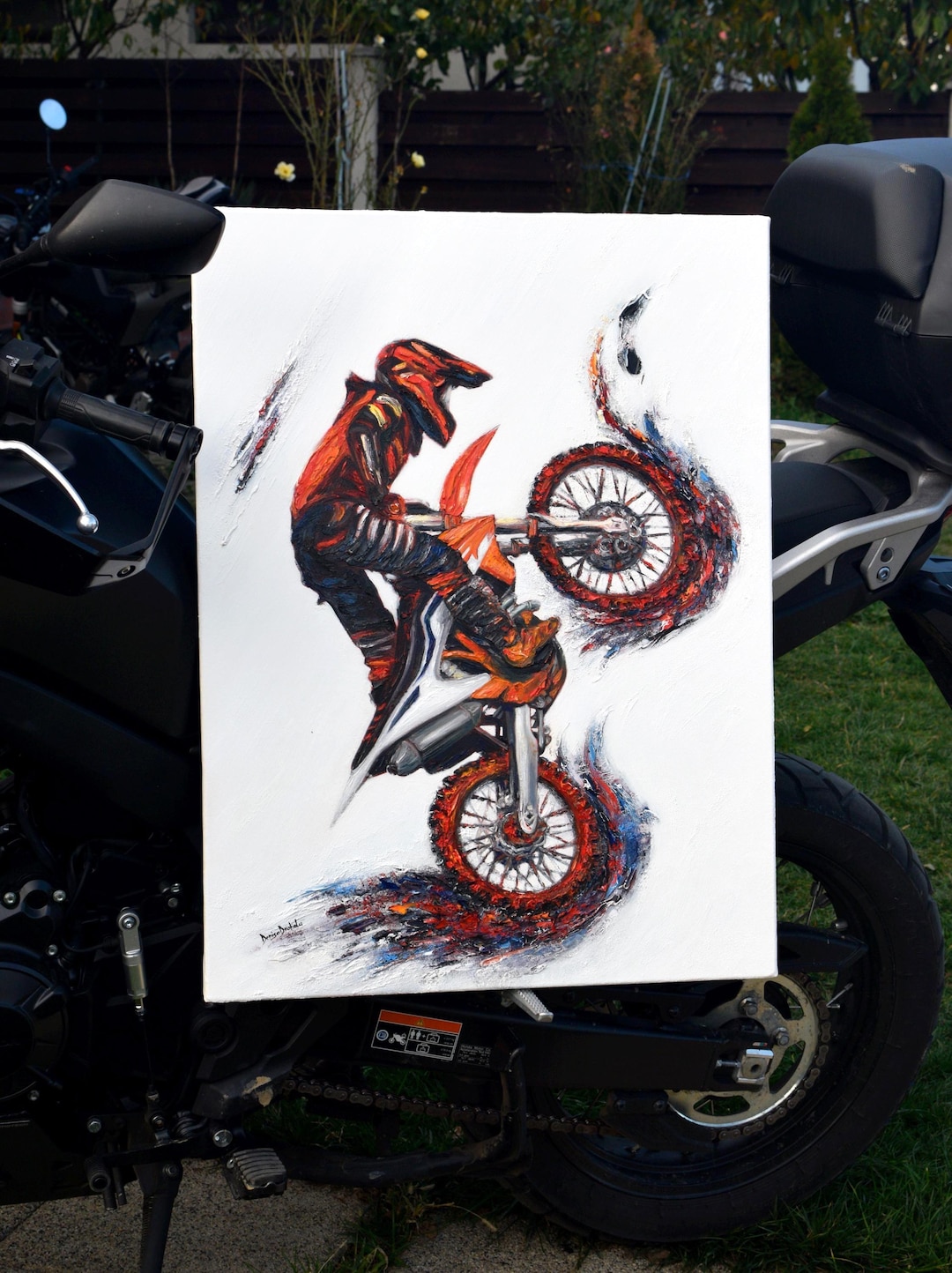 Motorcycle Wall Art, Motorbiker Abstract Oil Painting on Canvas, Gift ...