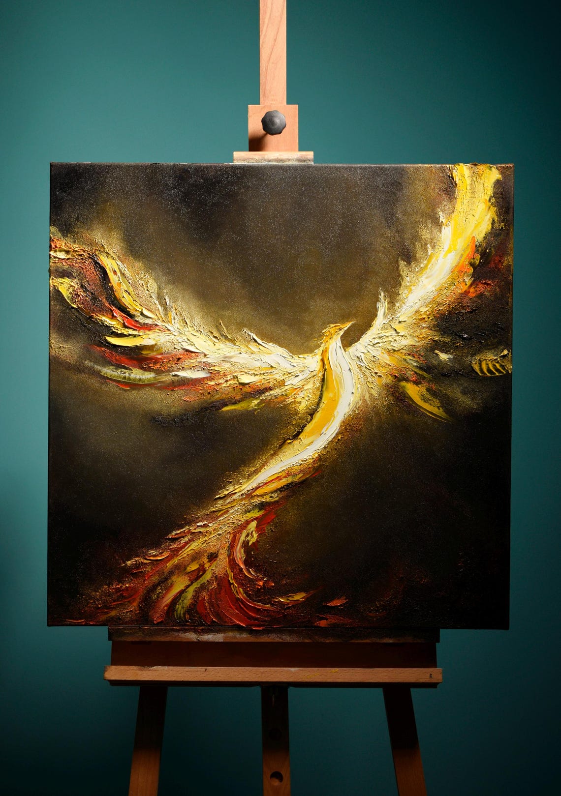 Original Phoenix Oil Painting on Canvas: Abstract Firebird Wall Art ...