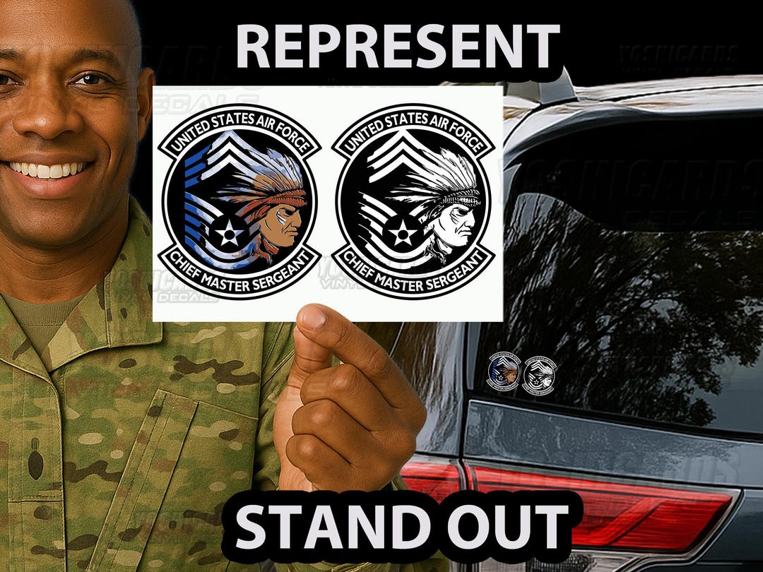Cmsgt Medium Male Military Patch Design Vinyl 2 Decals | USAF E-9 Chief ...
