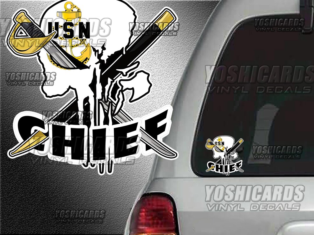 USN Navy E-7 CPO Cutlass Skull Chief Petty Officer Anchor Inspired Car ...