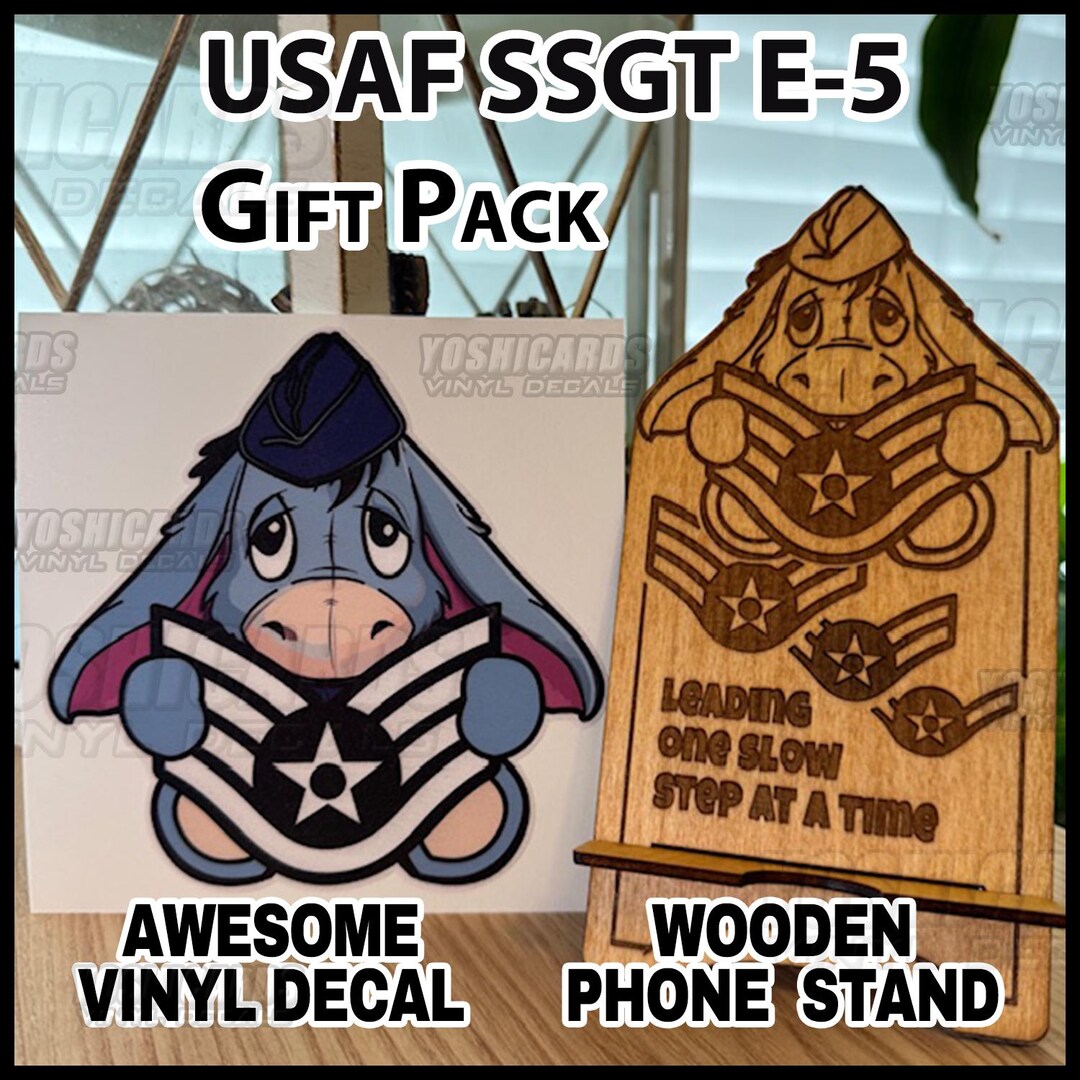 USAF Ssgt Mopey Gift Set, E-5 Staff Sergeant Phone Stand & Vinyl Decal ...