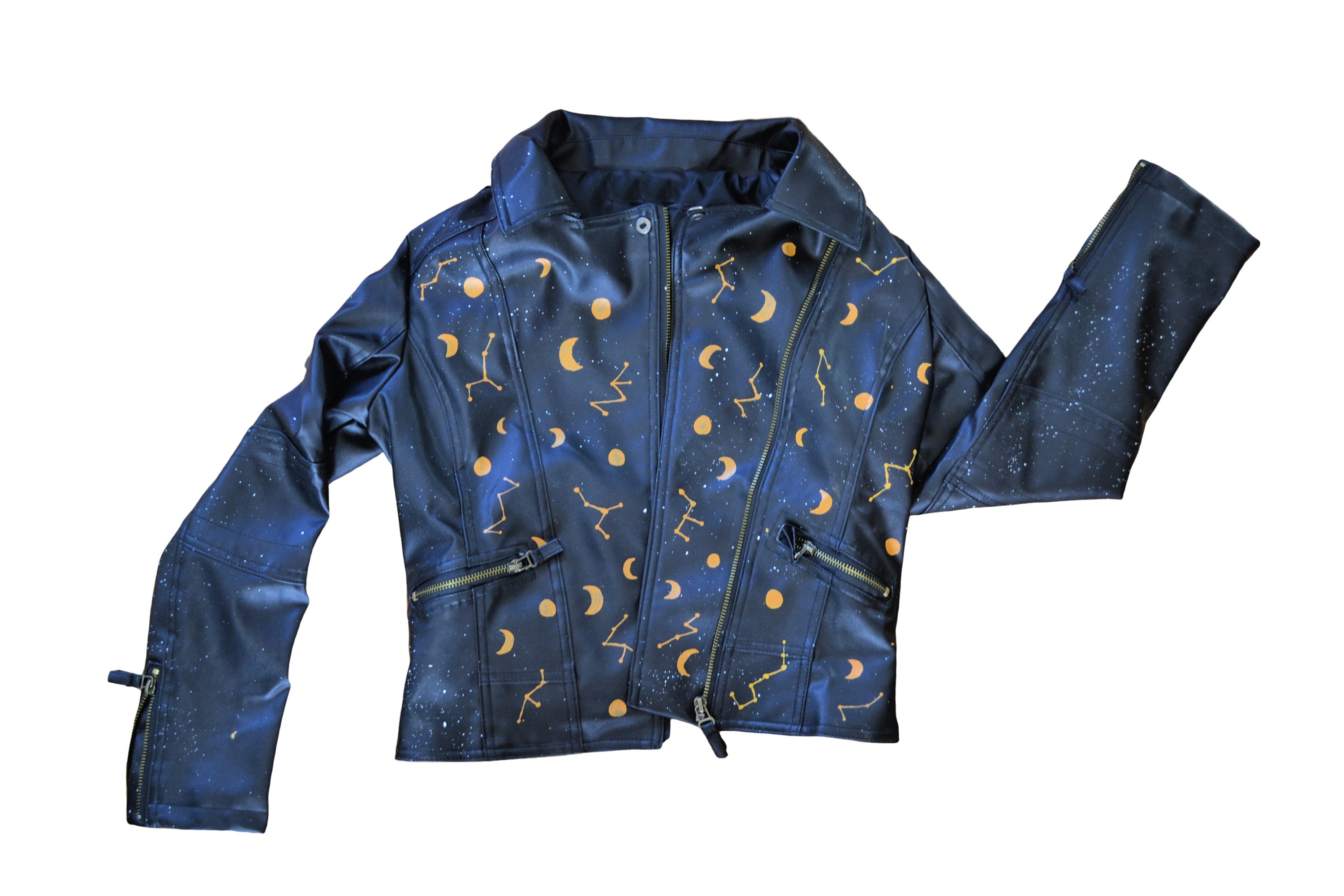 Celestial Faux Leather Jacket Gold Moons and Stars Jacket - Etsy UK