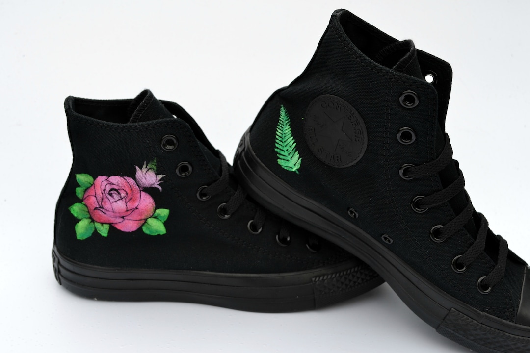 Floral Converse, Rose Hi Tops, Floral Sneakers, Hand Painted Rose ...