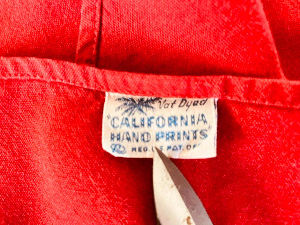 Vintage MCM California Hand Prints Christmas Tablecloth, Red ...