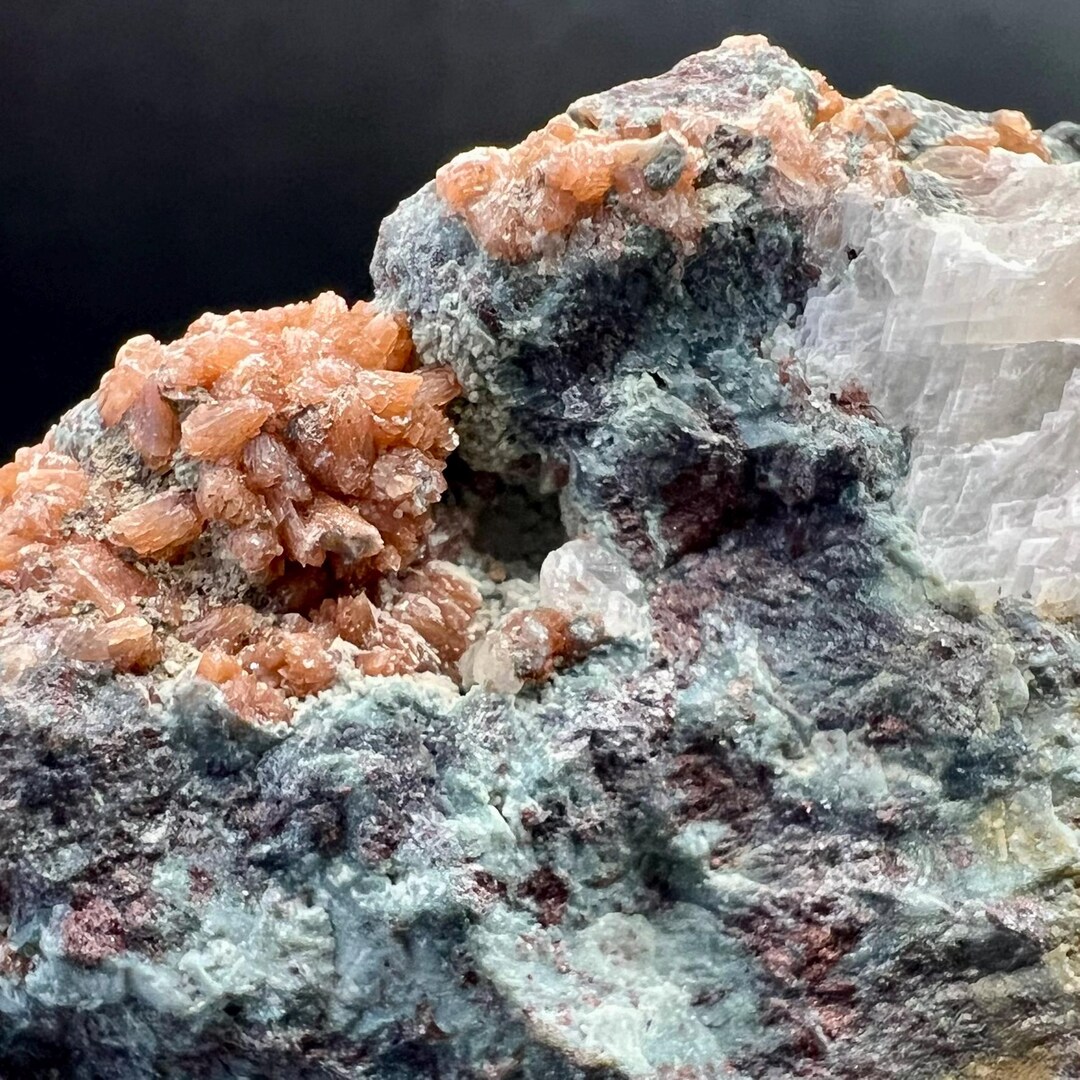 Orange Adularia Crystals, Prehnite, Calcite, and Epidote on Michigan ...