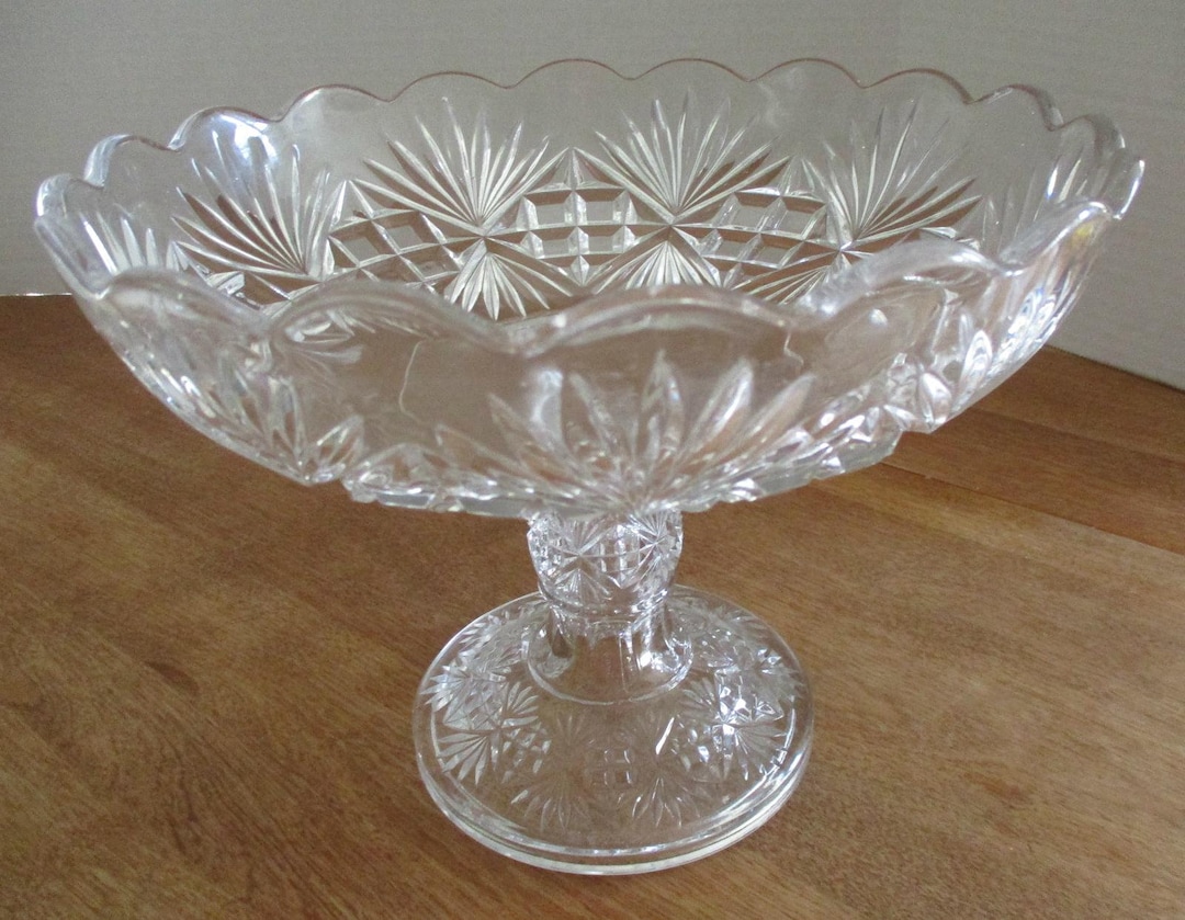Vintage Clear Glass Compote Centerpiece Pedestal Fruit Bowl With Double ... Vintage Clear Glass Compote Centerpiece Pedestal Fruit Bowl With Double ...