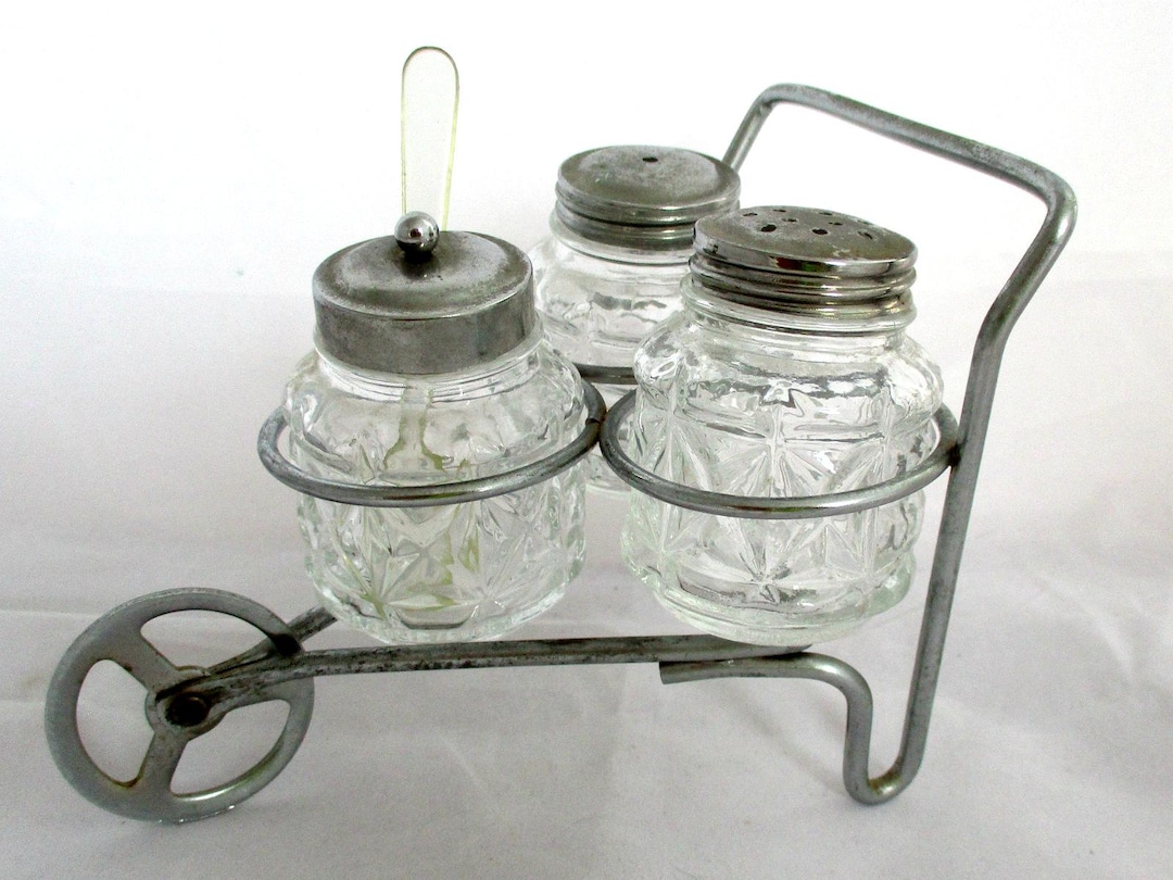 Vintage Salt and Pepper Condiment Set in Metal Glass Clear Glass Set - Etsy