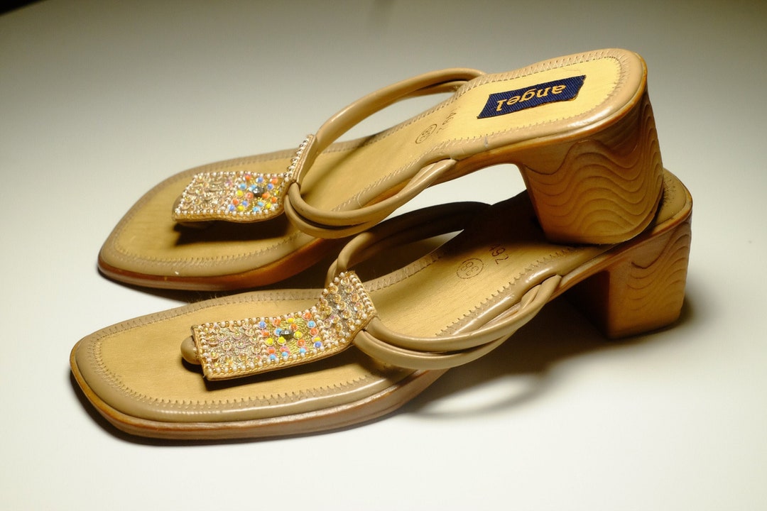 Vintage 90s Beaded Flip Flops Slides Slingbacks Thongs Sandals Low ...