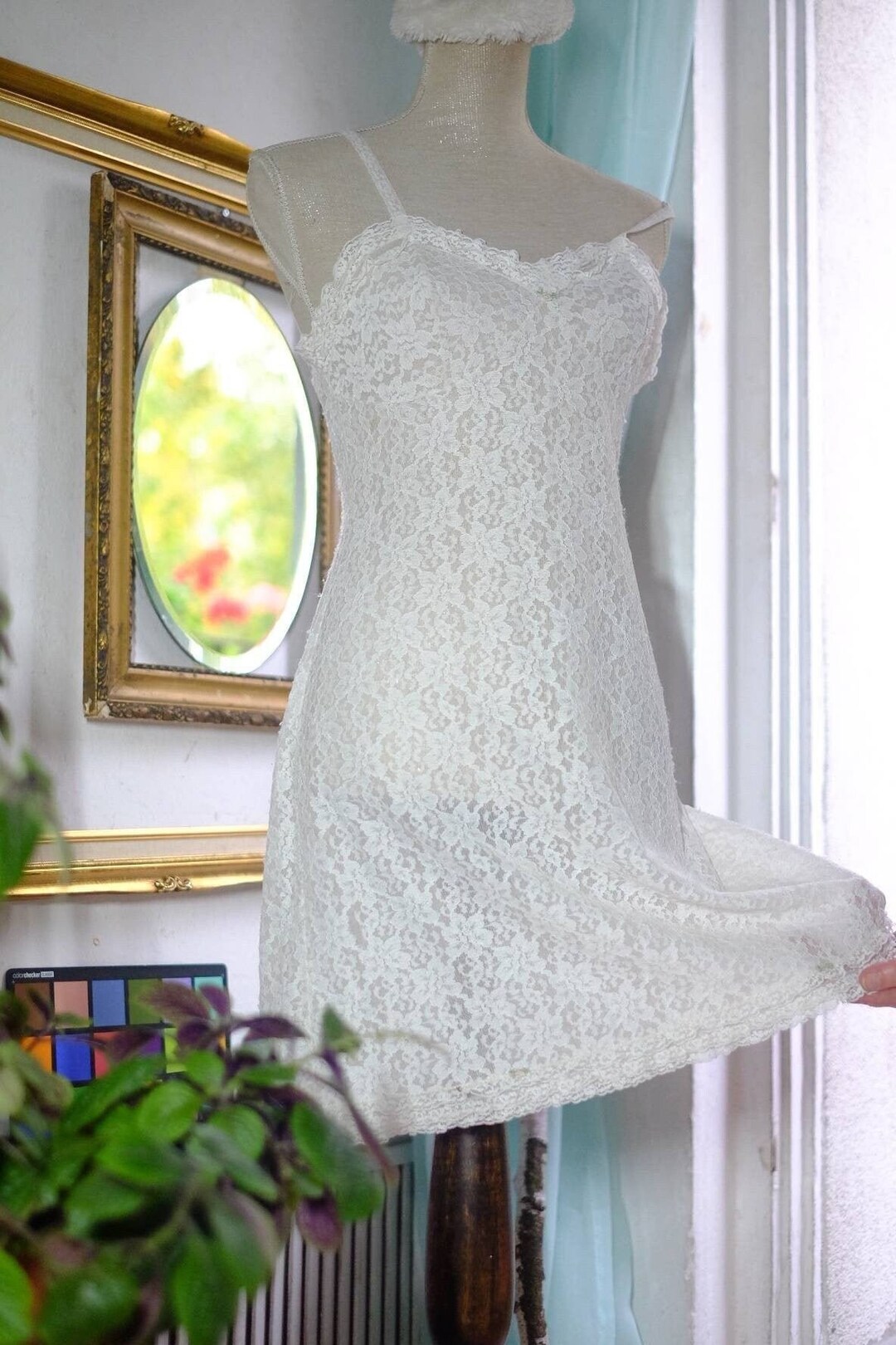 Vintage 70’s White Floral Lace Mini Dress Size S Many Little Ruffle ...