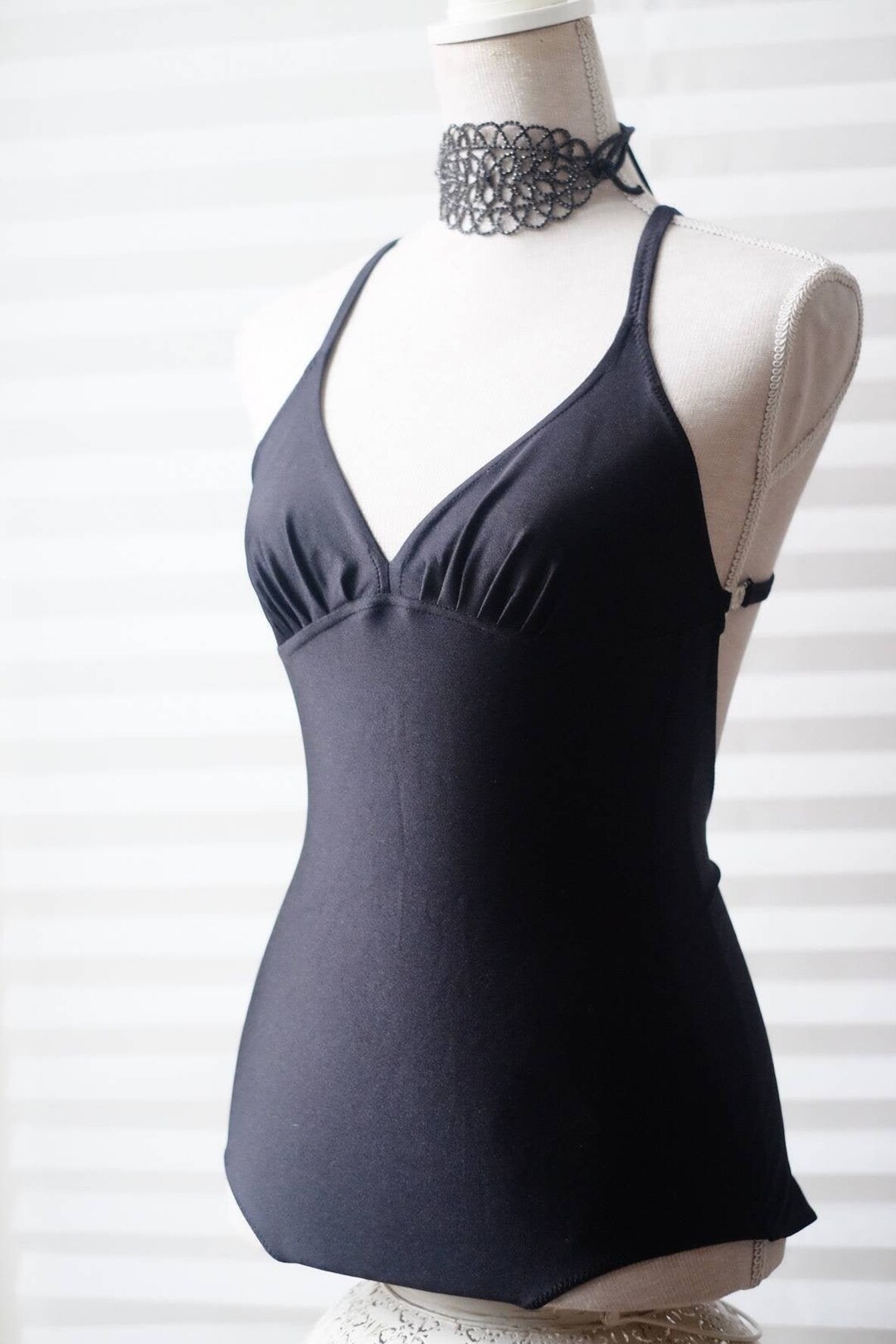 Vintage Black Swimsuit One Piece Classic Style Open Back Bathing Suit ...