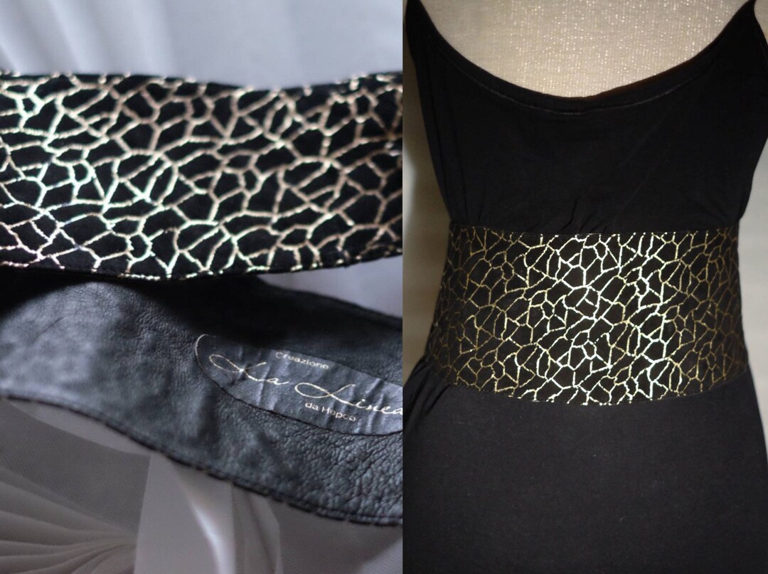 Vintage 70s La Linea Da Hepco Rare Wide Corset Belt Black Gold Metallic ...