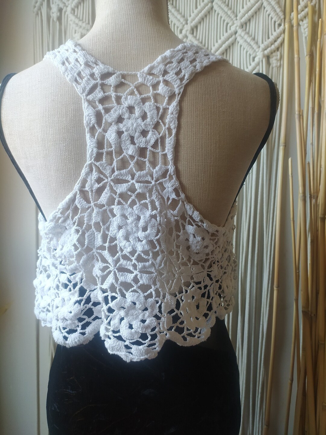 Vintage White Cropped Crochet Cami Hand Made Waistcoat Vest Top Free ...
