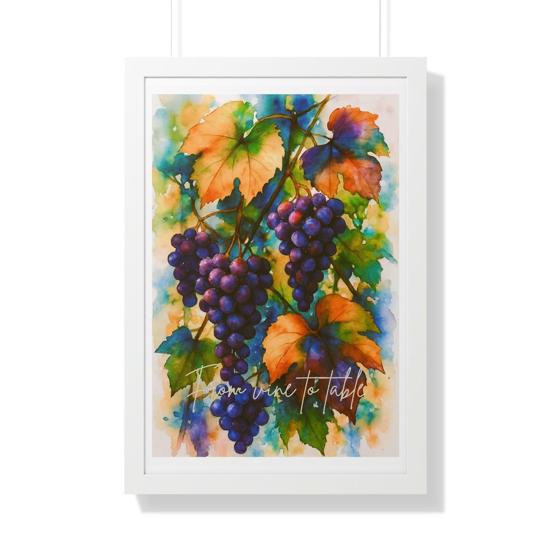 Framed Grapevine Kitchen Art: Elegant Botanical Print for Wine Lovers ...