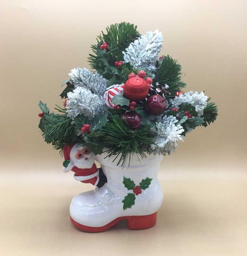 Napco Santa Boot With Santa and Floral Arrangement - Etsy