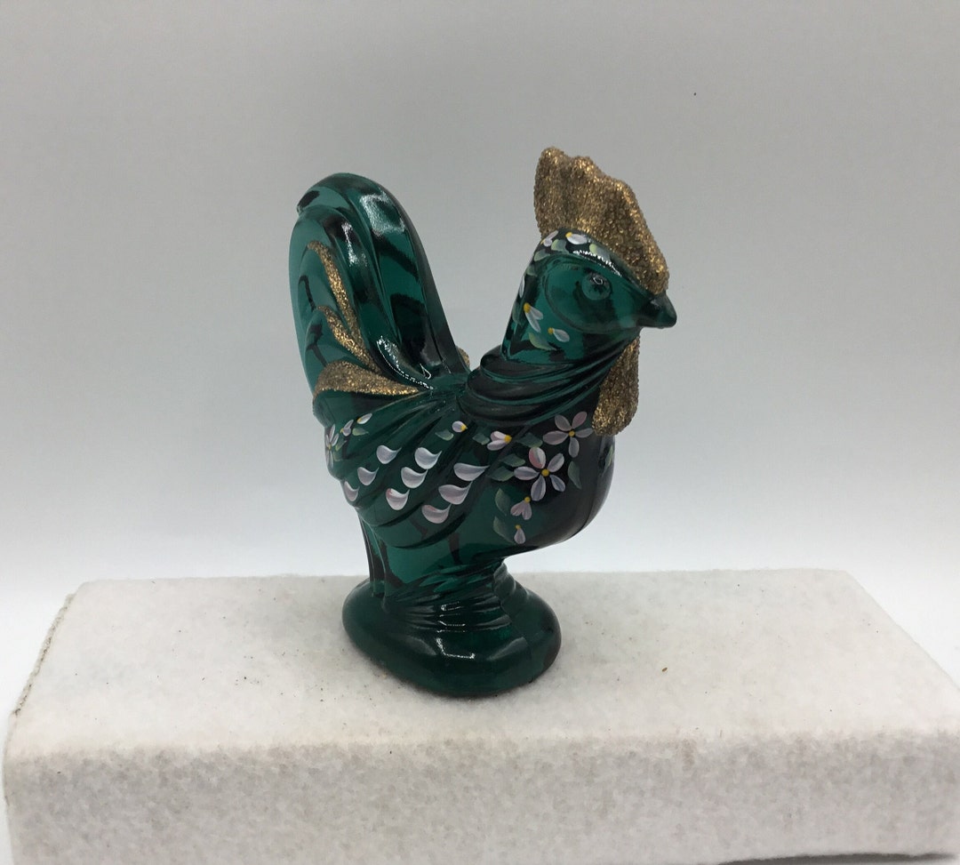 Large Fenton Blue Rooster - Hand Painted - Paul Davis - 9 1/2 Inches ...