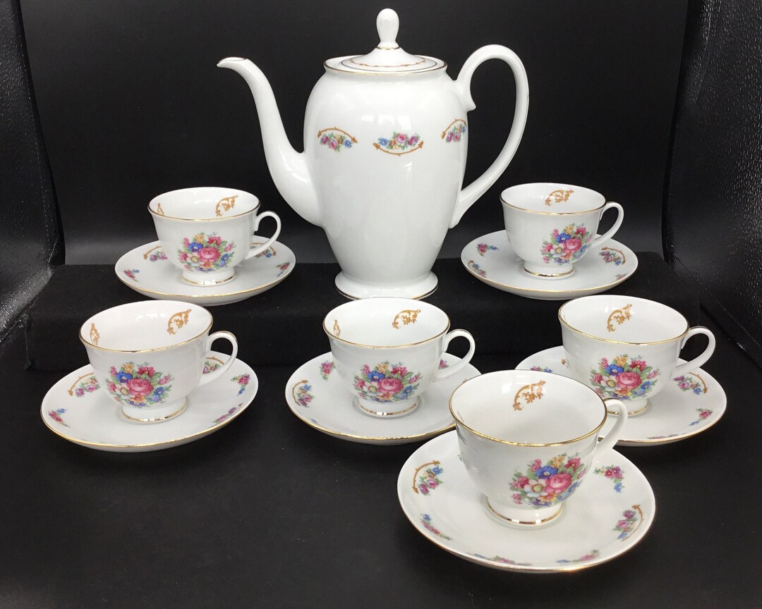 Gorgeous Teapot and Demitasse Tea Cups - Set of 6 - Made in Romania - Etsy