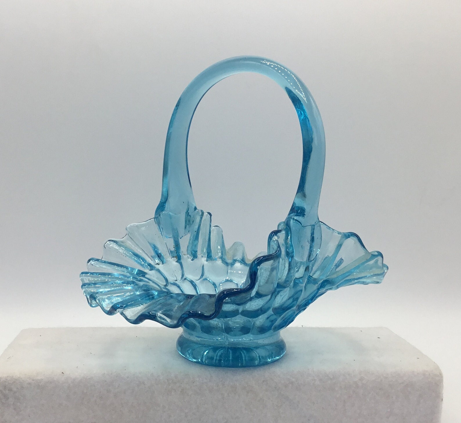 Small Light Blue Glass Basket Fenton - Etsy