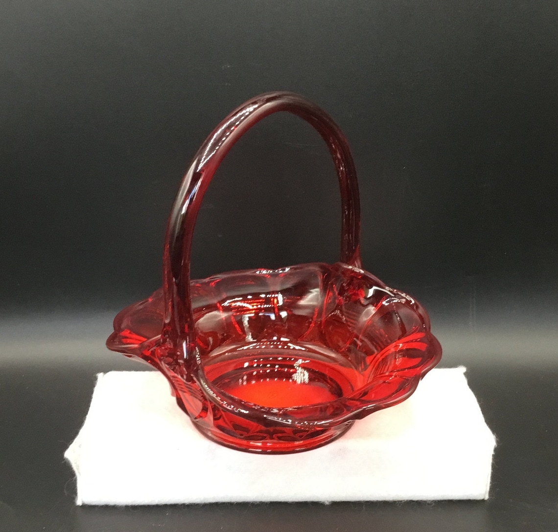 Fenton Red Glass Basket - Etsy