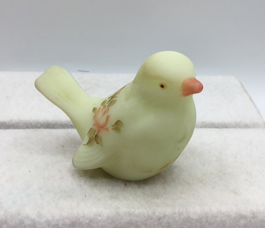 Fenton Hand Painted Bird - by C Shaffer - Pink Flower - Etsy