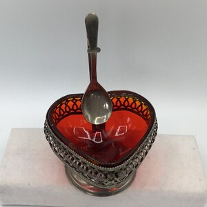 Red Heart Serving Dish With Spoon - England - Etsy
