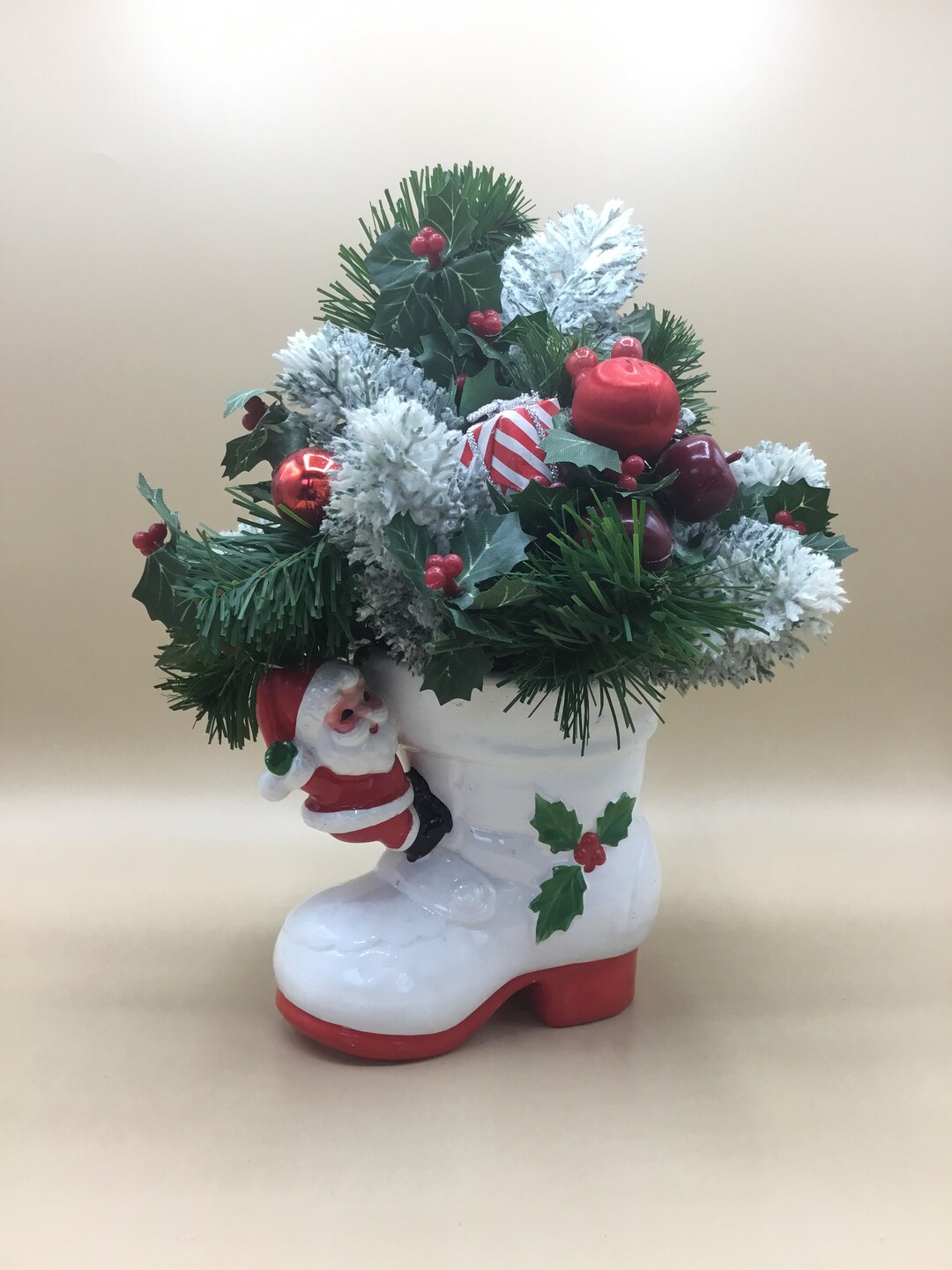 Napco Santa Boot With Santa and Floral Arrangement - Etsy