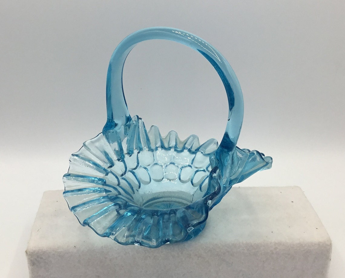 Small Light Blue Glass Basket Fenton - Etsy