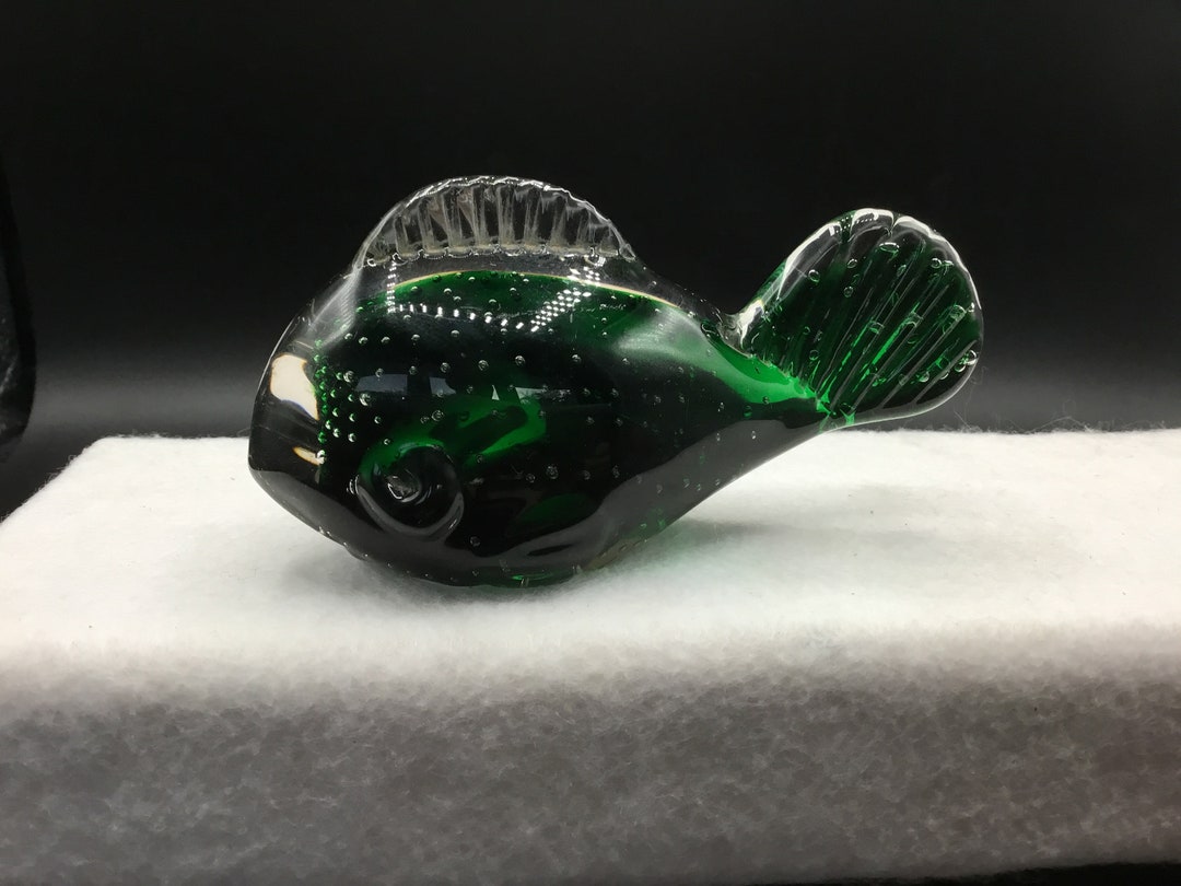 Green Glass Fish Paperweight - Etsy