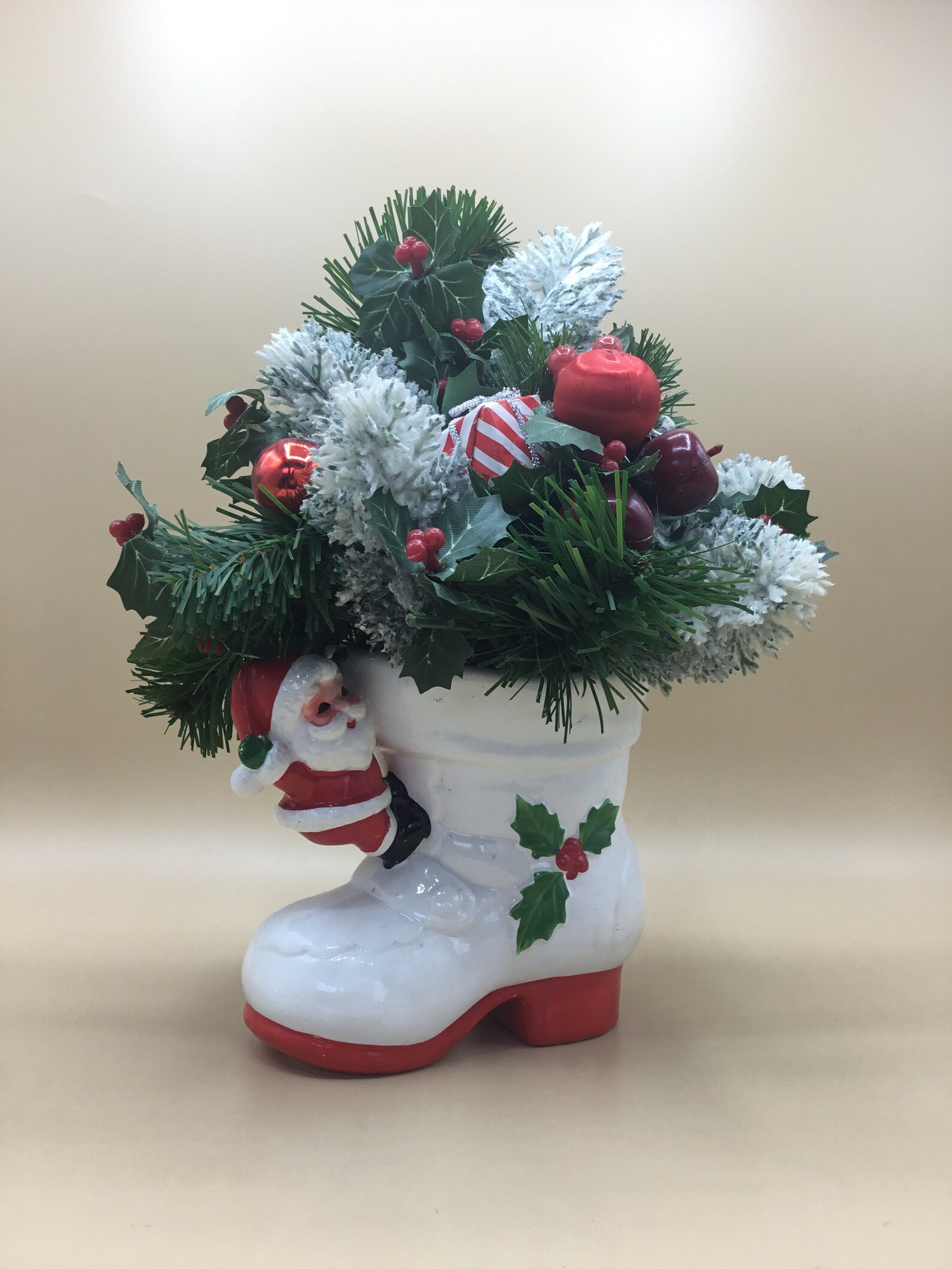 Napco Santa Boot With Santa and Floral Arrangement - Etsy