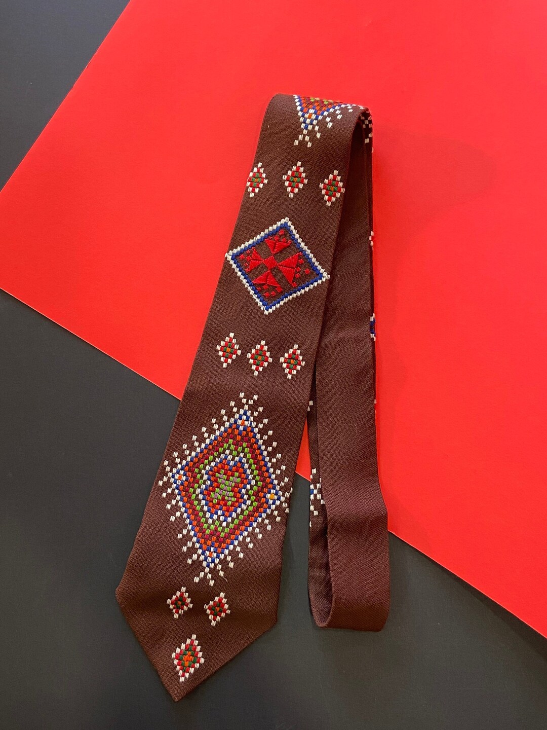 Vintage Cross Stitch Neck Tie - Vintage Embroidered Neck Tie - Etsy