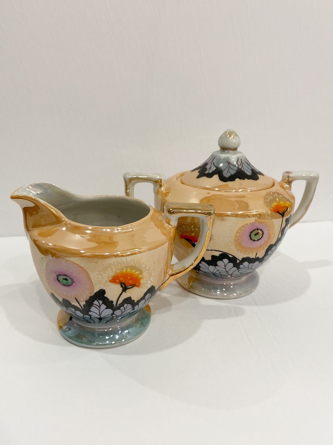 Vintage Lustreware- Japanese Lusterware - Floral Lusterware - Set Cream ...