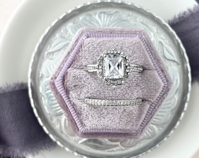 Purple Ring Box, Lavender Ring Box, Lavendar Ring Box, Hexagon Velvet ...