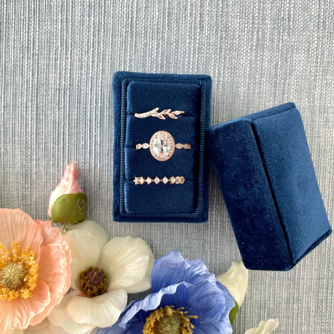 Three Ring Box Navy Blue, Navy Ring Box for 3 Rings, Flat Lay Props ...