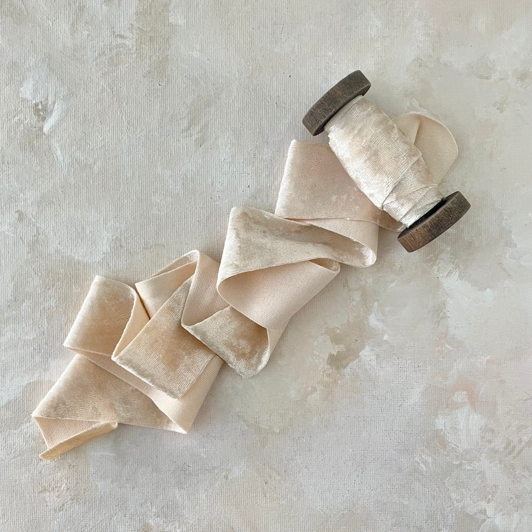 Ivory Velvet Ribbon, Champagne Velvet Ribbon for Flat Lay, Wedding ...