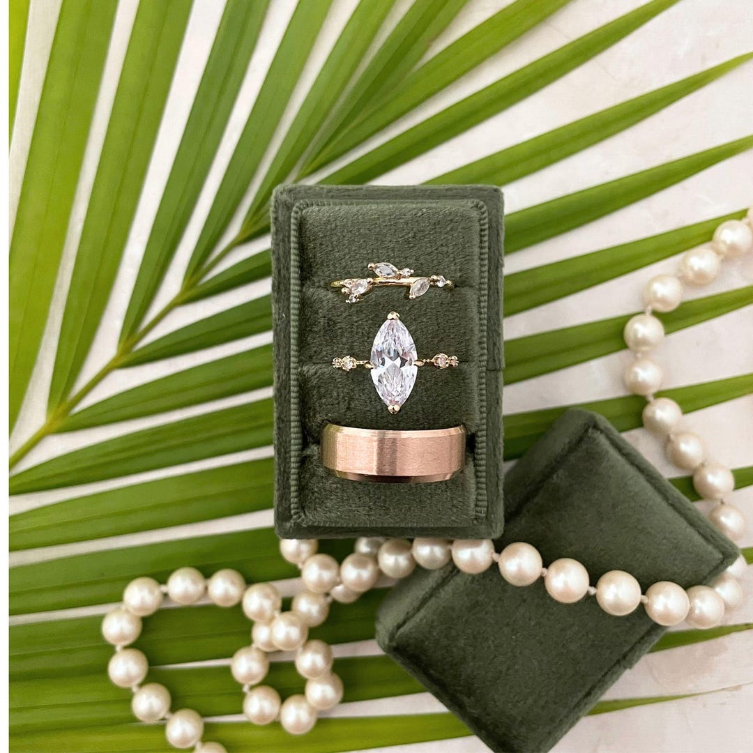 Olive Green Ring Box With Gold Frame; Wedding Flat Lay Prop - Etsy