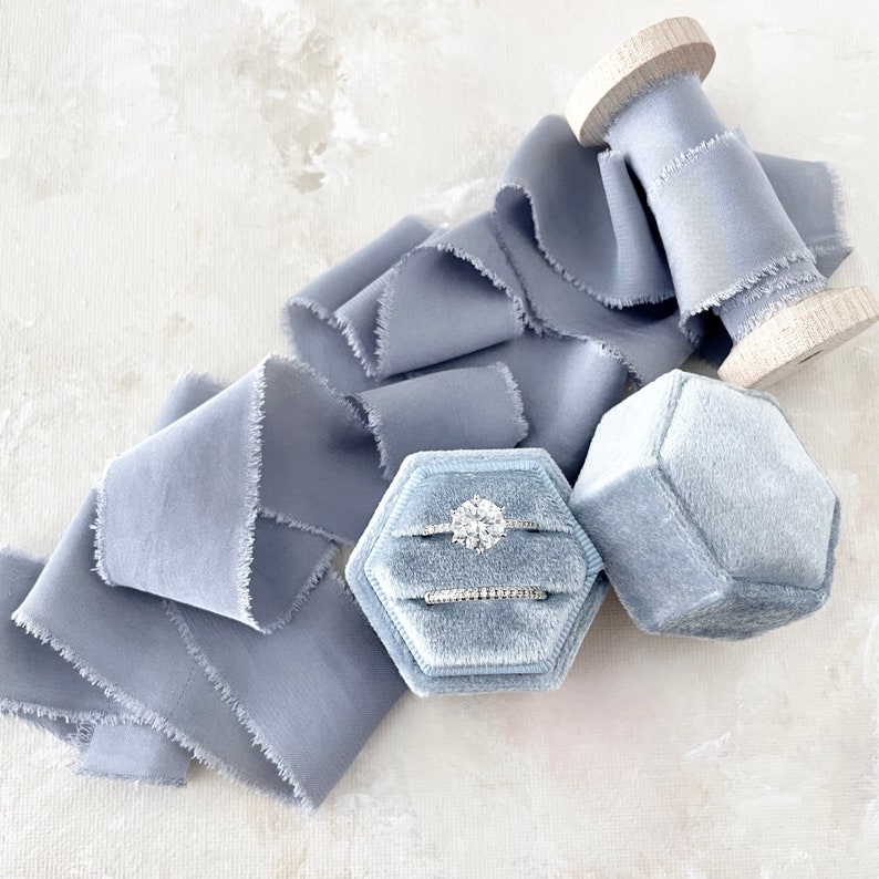 Dusty Blue Ring Box & Ribbon Dusty Blue Wedding Flat Lay - Etsy