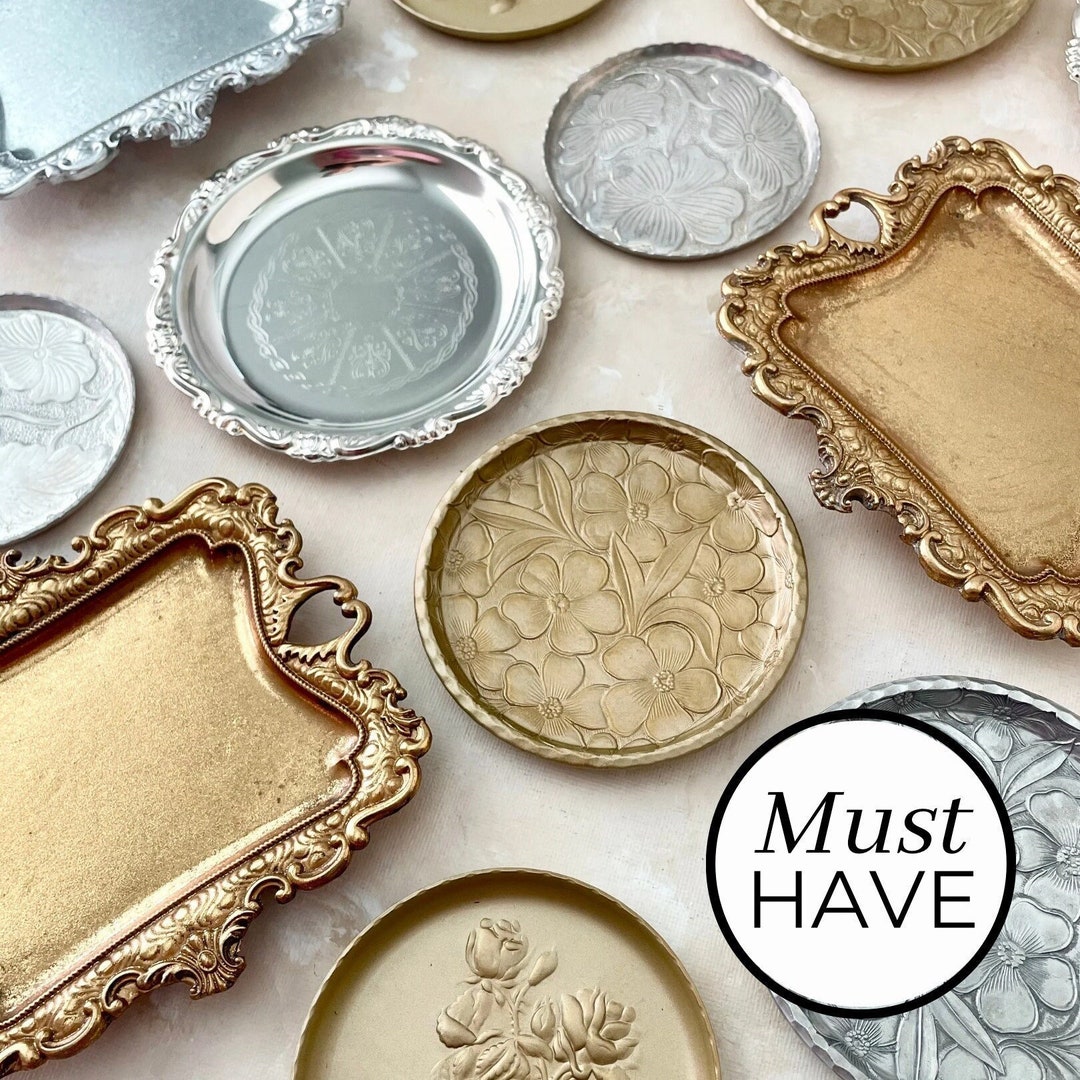 Gold Styling Tray, Gold Vintage Tray, White Vintage Tray, Flat Lay ...
