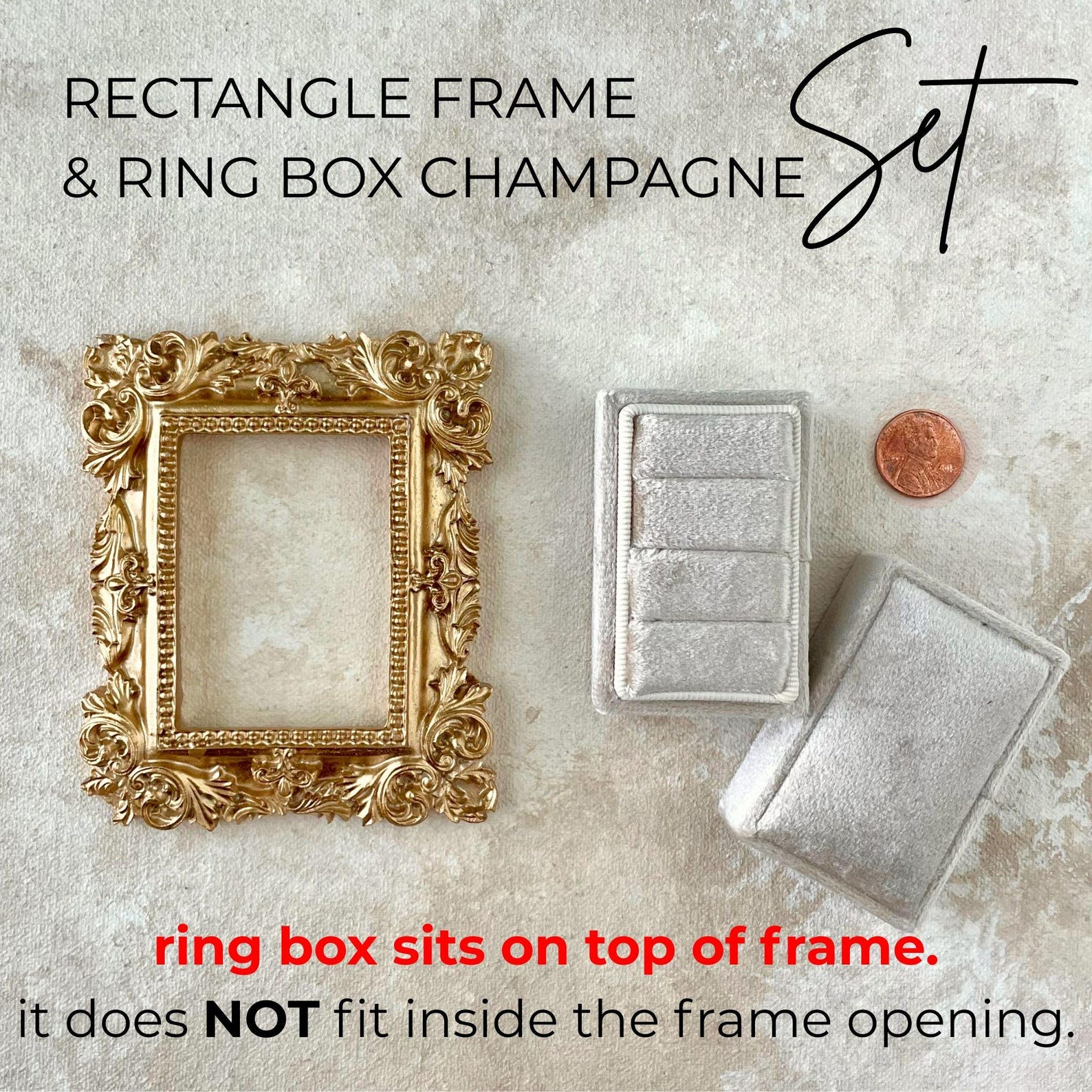 Velvet Ring Box Triple for Lay-flat Prop, Ring Box 3 Slots for Modern ...