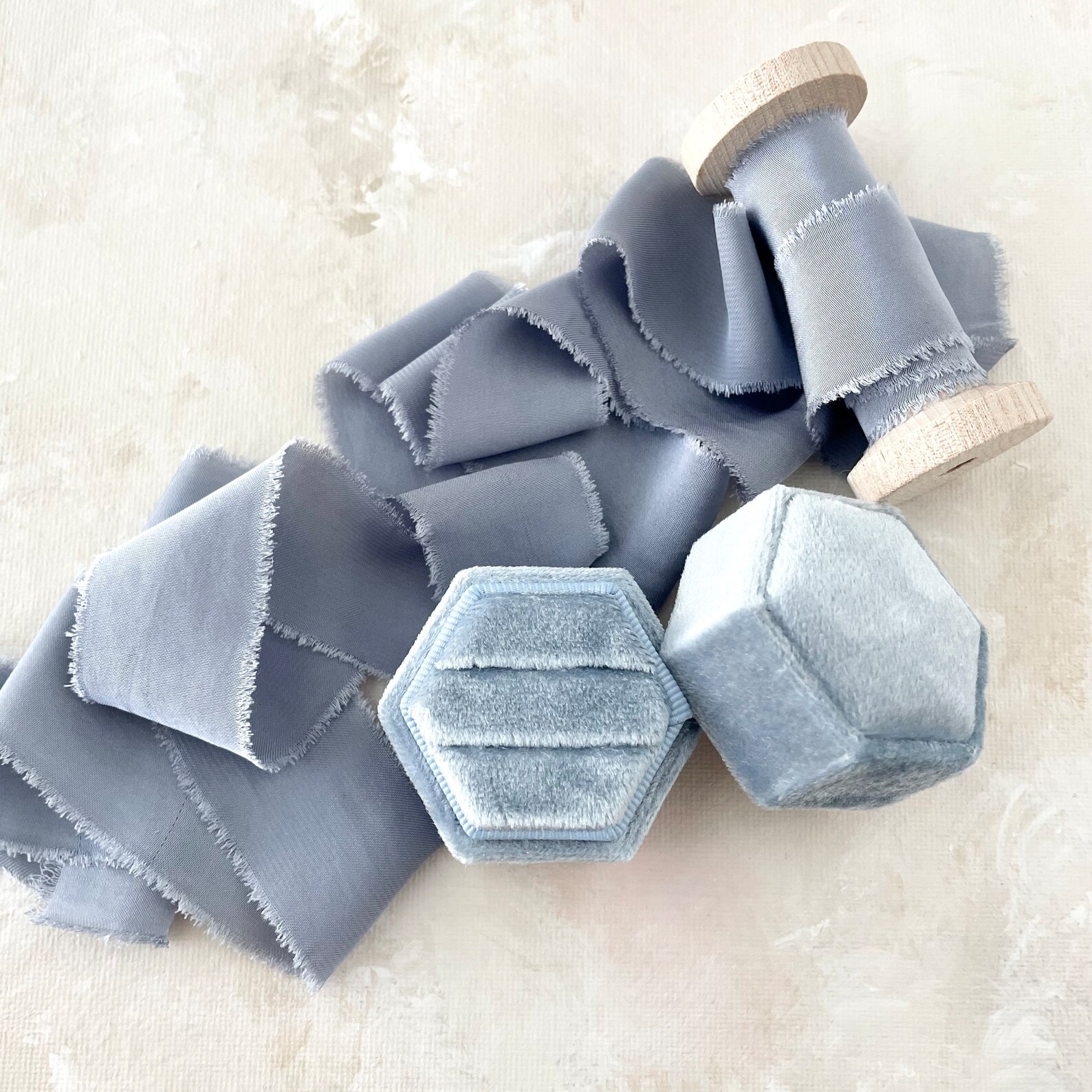Dusty Blue Ring Box & Ribbon Dusty Blue Wedding Flat Lay - Etsy