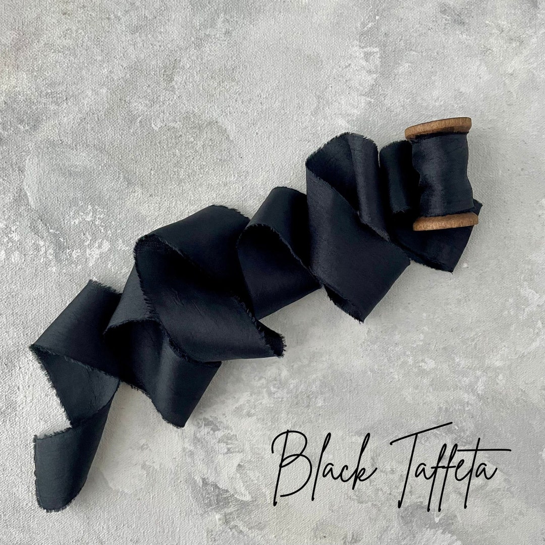 Black Silk Raw Edge Ribbon for Monochromatic Wedding Flatlays, Luxury ...