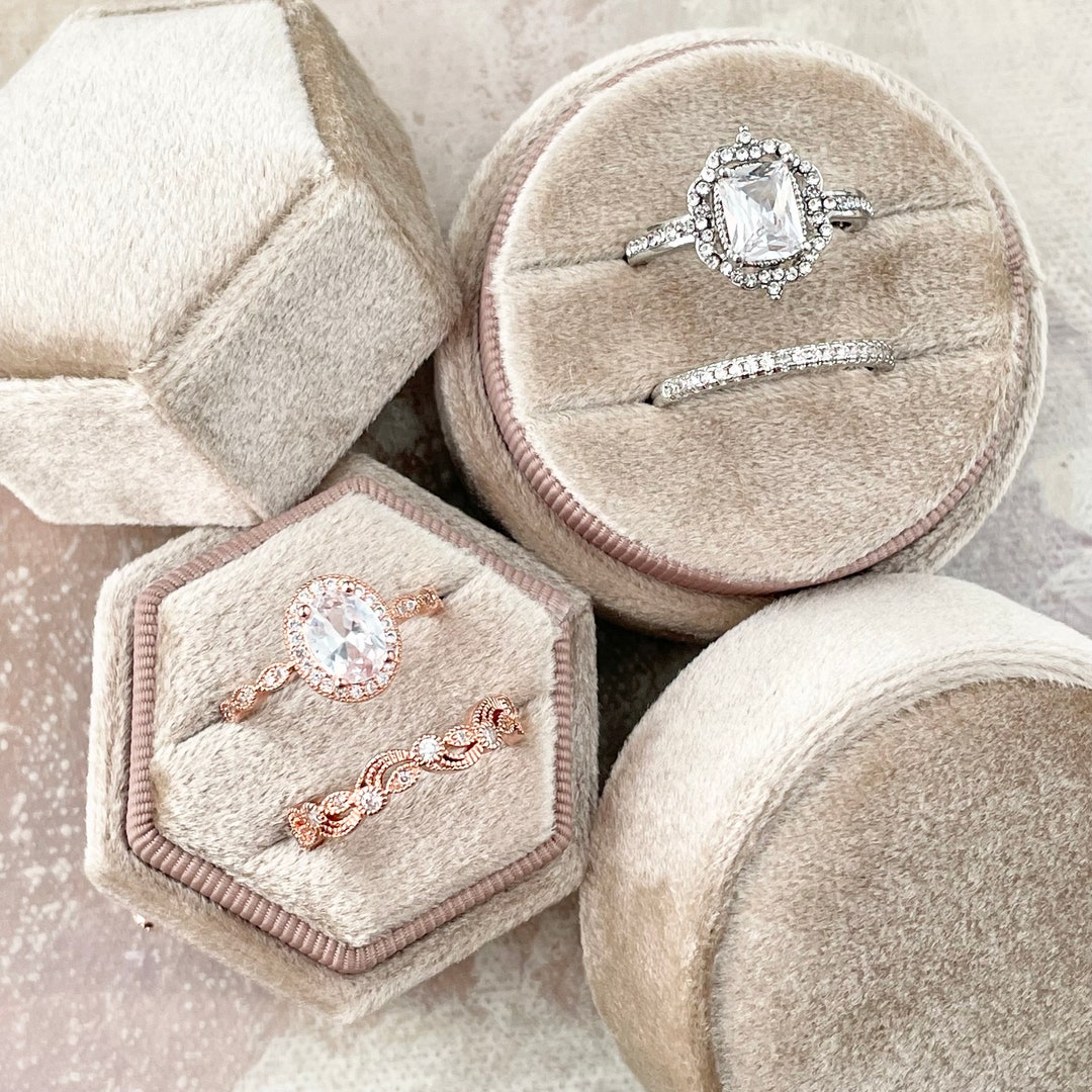 Tan Ring Box Velvet Ring Box Fawn Ring Box Double Hexagon - Etsy