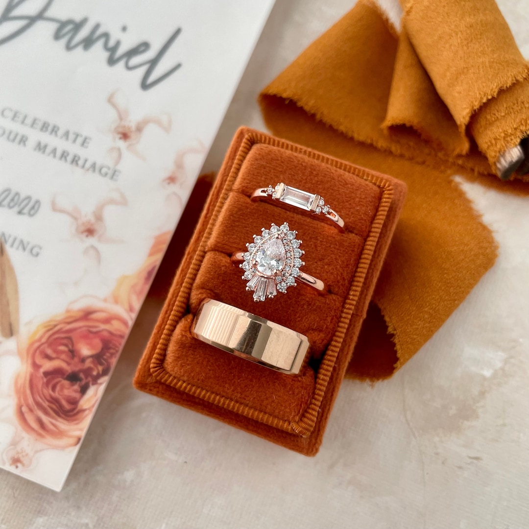 Orange Triple Ring Box Rust Ring Box for 3 Rings Three Slot - Etsy