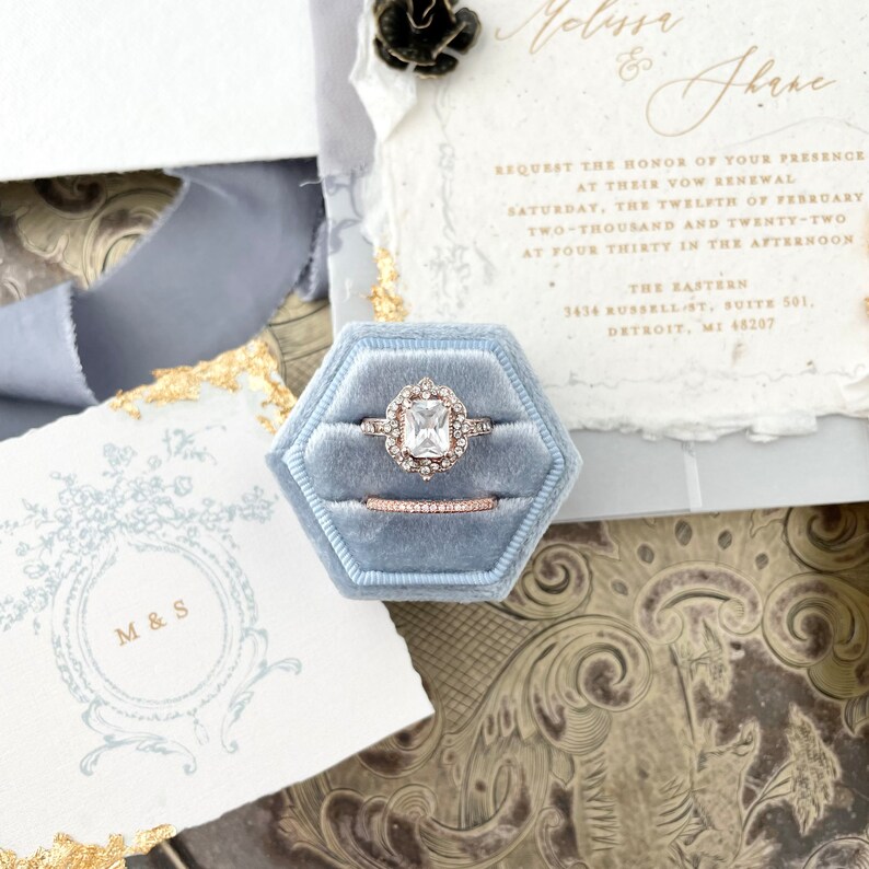 Dusty Blue Ring Box & Ribbon Dusty Blue Wedding Flat Lay - Etsy