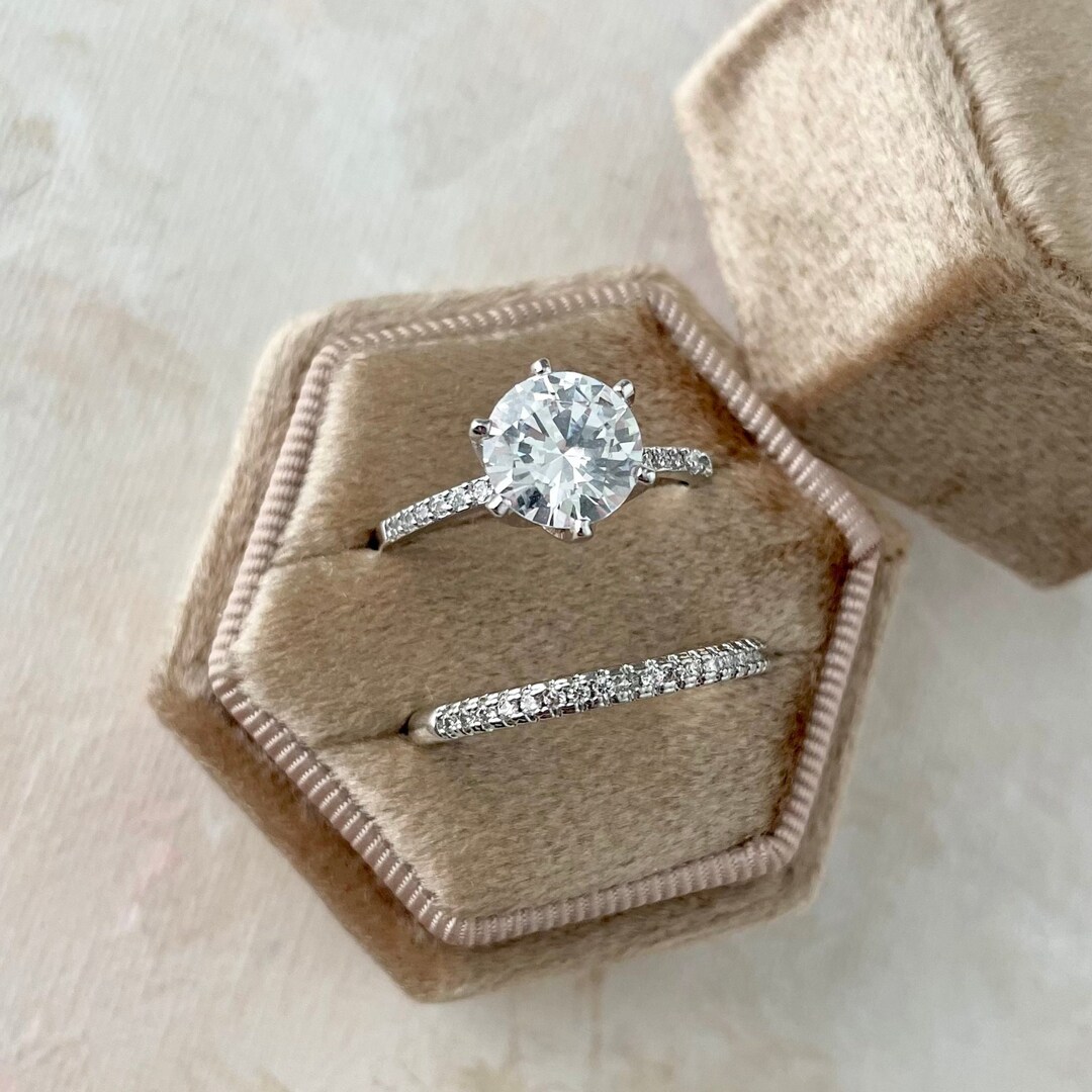 Tan Ring Box Flat Lay Prop, Wedding Ring Box for Two Rings, Hexagon ...