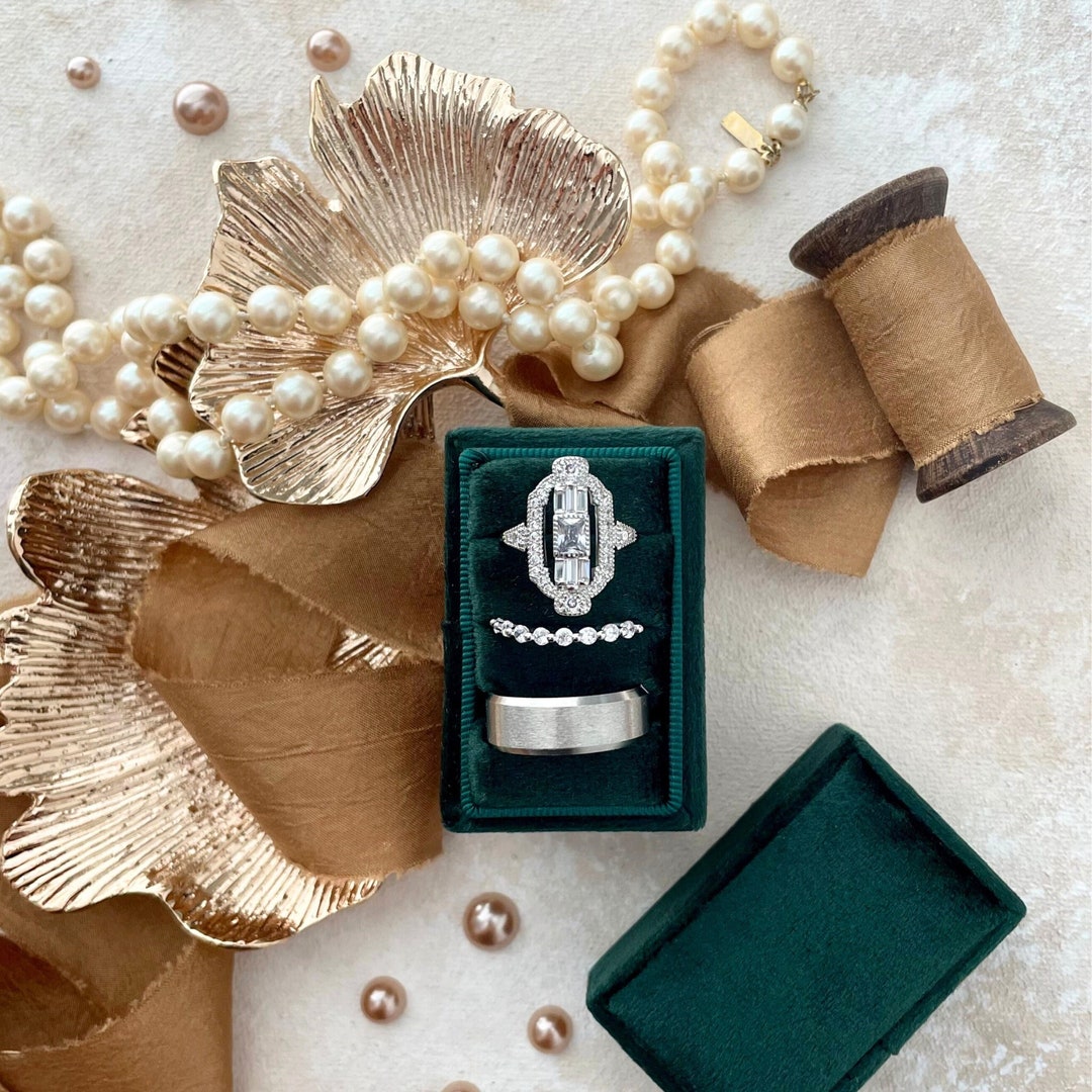 3 Slot Ring Box Forest Green Wedding Ring Box, 3 Ring Box Forest Green ...