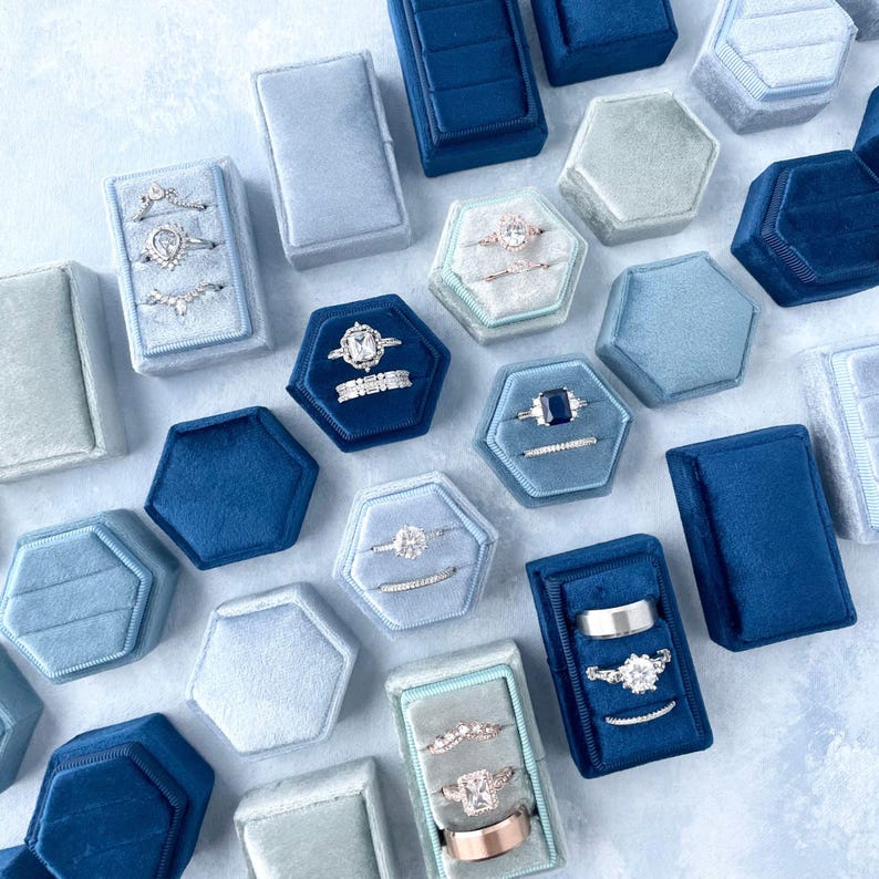 Wedding Ring Box for Ceremony; Dusty Blue Velvet Hexagon - Etsy