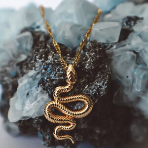 Snake Pendant Necklace Gold Jewelry, Serpent Art Charm Chain Jewellery ...